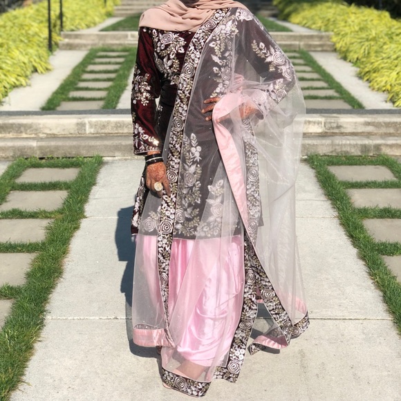 Salwars | Deep Maroon And Light Pink Velvet Punjabi | Poshmark